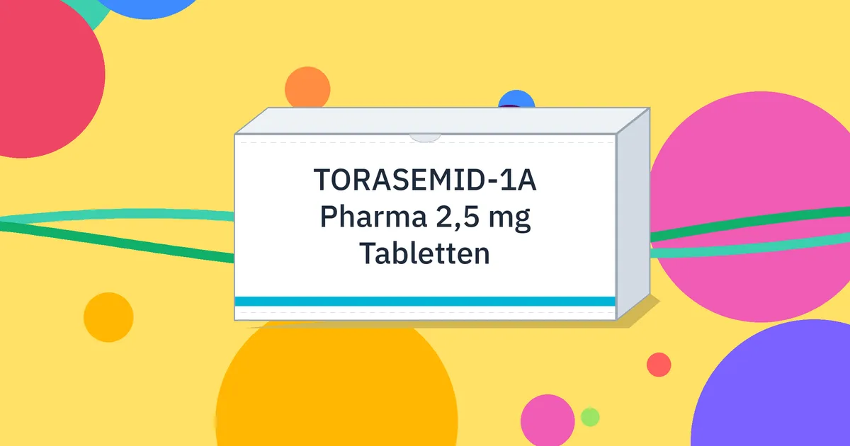 Symbolbild: Packung mit der Aufschrift TORASEMID-1A Pharma 2,5 mg Tabletten (PZN 00773825) – Verfügbarkeit und Bezug in Apotheken in Frankfurt am Main