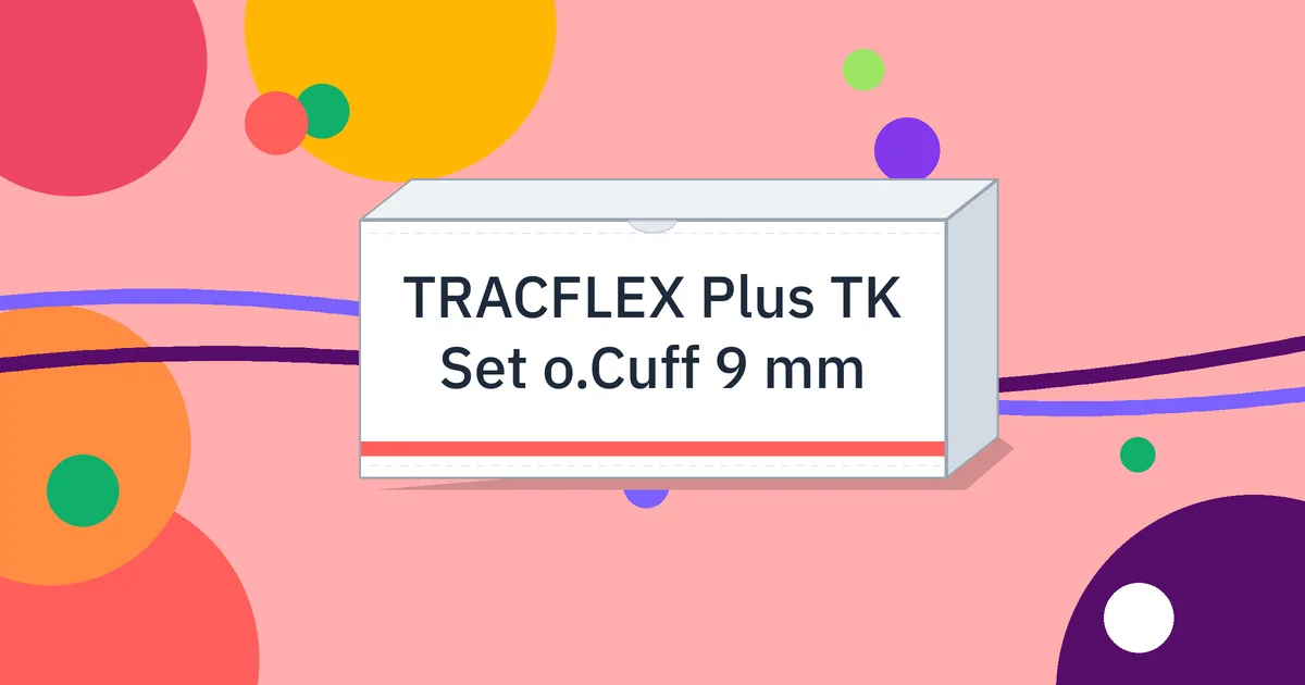 Symbolbild: Packung mit der Aufschrift TRACFLEX Plus TK Set o.Cuff 9 mm (PZN 05538649) – Verfügbarkeit und Bezug in Apotheken in Frankfurt am Main