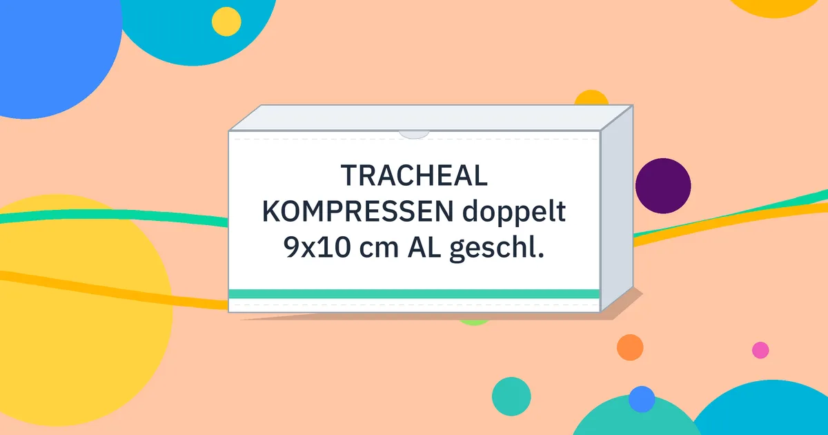 Symbolbild: Packung mit der Aufschrift TRACHEAL KOMPRESSEN doppelt 9x10 cm AL geschl. (PZN 00140698) – Verfügbarkeit und Bezug in Apotheken in Frankfurt am Main