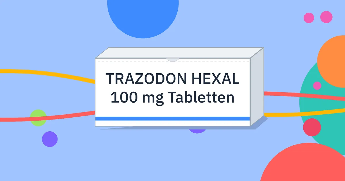 Symbolbild: Packung mit der Aufschrift TRAZODON HEXAL 100 mg Tabletten (PZN 18794437) – Verfügbarkeit und Bezug in Apotheken in Frankfurt am Main