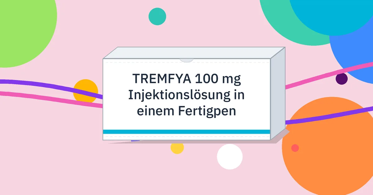 Symbolbild: Packung mit der Aufschrift TREMFYA 100 mg Injektionslösung in einem Fertigpen (PZN 17863745) – Verfügbarkeit und Bezug in Apotheken in Frankfurt am Main