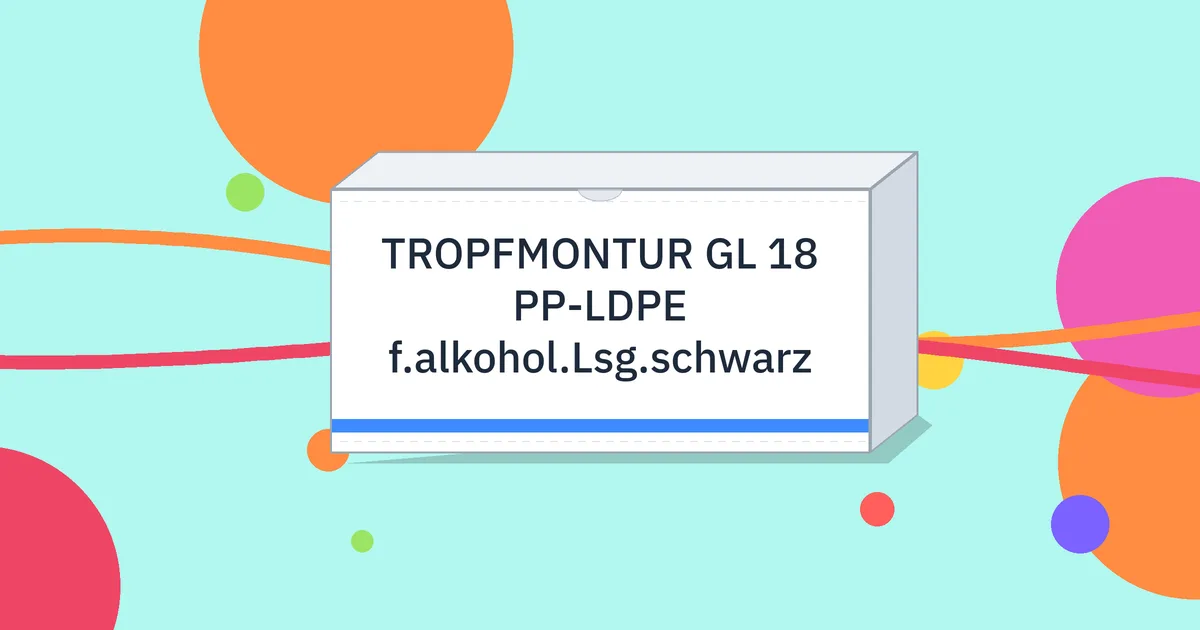 Symbolbild: Packung mit der Aufschrift TROPFMONTUR GL 18 PP-LDPE f.alkohol.Lsg.schwarz (PZN 18015261) – Verfügbarkeit und Bezug in Apotheken in Frankfurt am Main