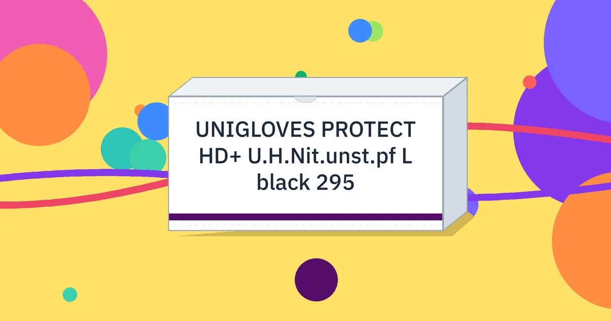 Symbolbild: Packung mit der Aufschrift UNIGLOVES PROTECT HD+ U.H.Nit.unst.pf L black 295 (PZN 20188974) – Verfügbarkeit und Bezug in Apotheken in Frankfurt am Main