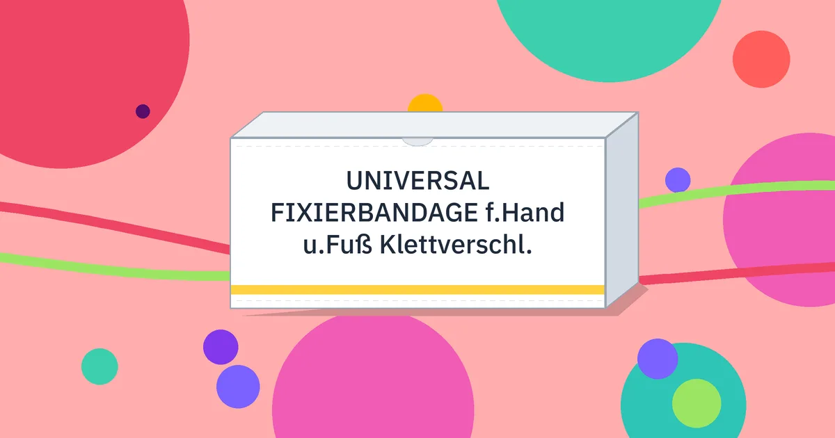 Symbolbild: Packung mit der Aufschrift UNIVERSAL FIXIERBANDAGE f.Hand u.Fuß Klettverschl. (PZN 18776451) – Verfügbarkeit und Bezug in Apotheken in Frankfurt am Main