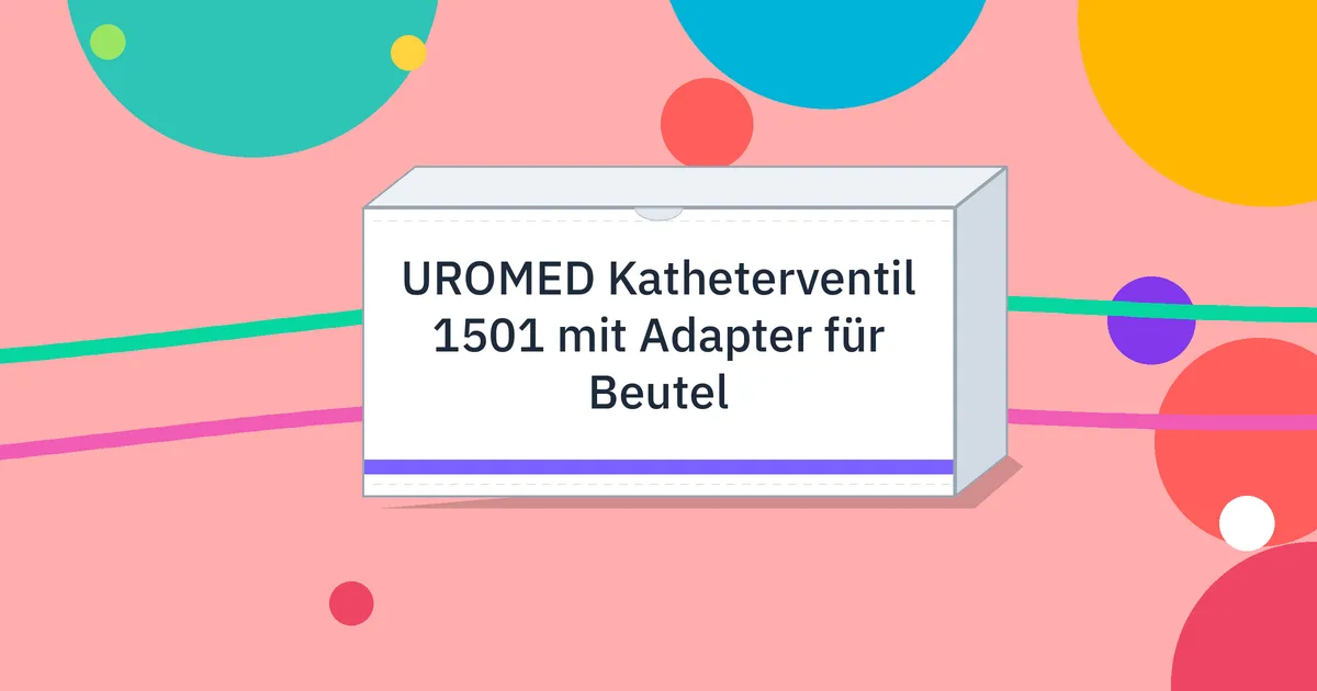 Symbolbild: Packung mit der Aufschrift UROMED Katheterventil 1501 mit Adapter für Beutel (PZN 01261820) – Verfügbarkeit und Bezug in Apotheken in Frankfurt am Main