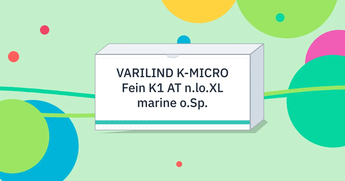 Symbolbild: Packung mit der Aufschrift VARILIND K-MICRO Fein K1 AT n.lo.XL marine o.Sp. (PZN 20552227) – Verfügbarkeit und Bezug in Apotheken in Frankfurt am Main