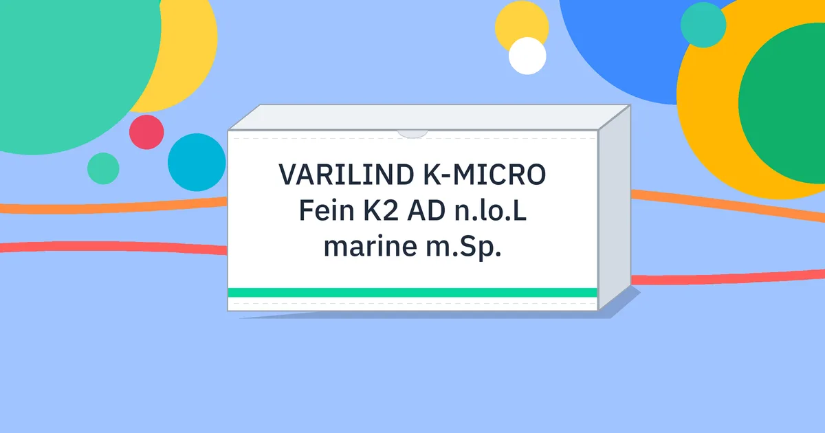 Symbolbild: Packung mit der Aufschrift VARILIND K-MICRO Fein K2 AD n.lo.L marine m.Sp. (PZN 20558632) – Verfügbarkeit und Bezug in Apotheken in Frankfurt am Main