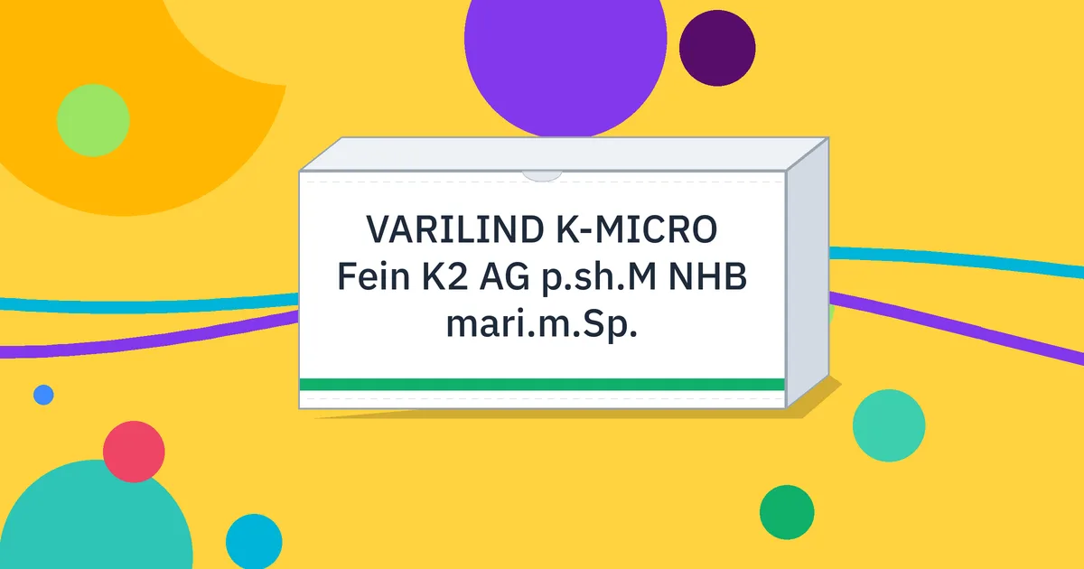 Symbolbild: Packung mit der Aufschrift VARILIND K-MICRO Fein K2 AG p.sh.M NHB mari.m.Sp. (PZN 20556219) – Verfügbarkeit und Bezug in Apotheken in Frankfurt am Main
