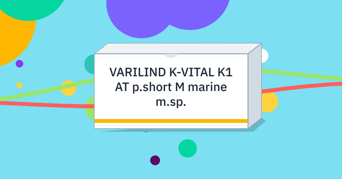 Symbolbild: Packung mit der Aufschrift VARILIND K-VITAL K1 AT p.short M marine m.sp. (PZN 20560020) – Verfügbarkeit und Bezug in Apotheken in Frankfurt am Main