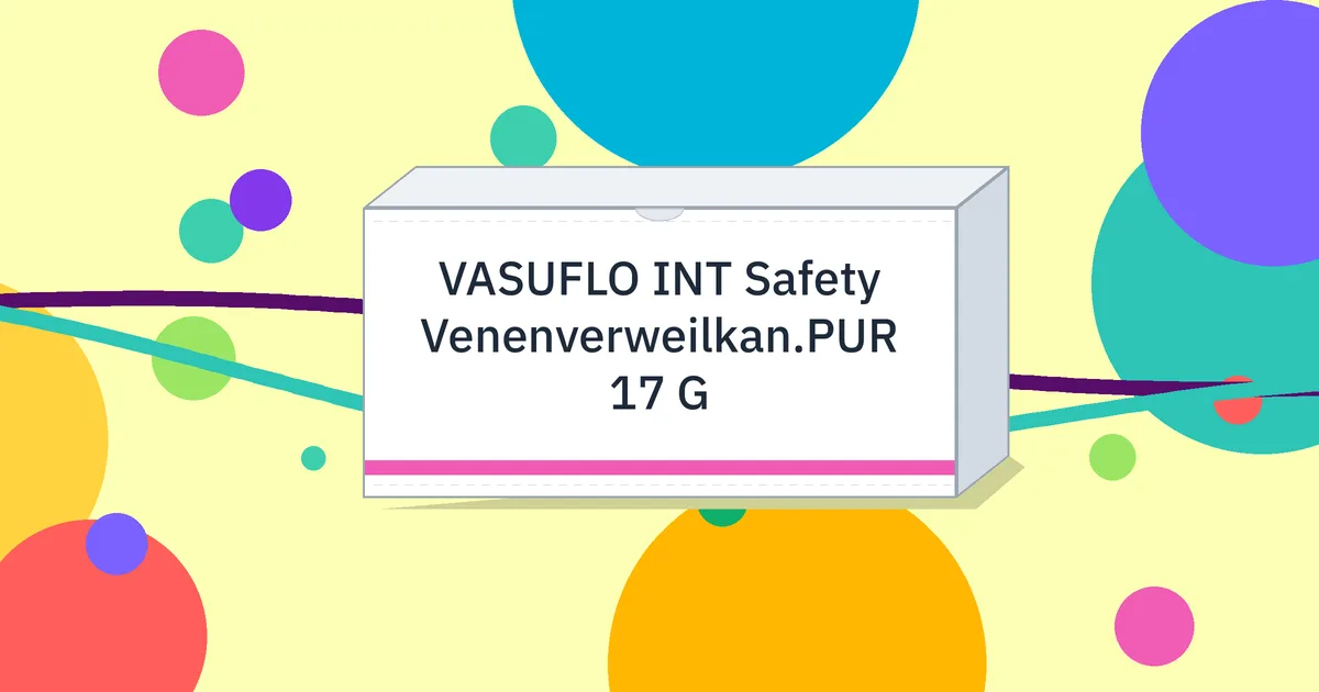 Symbolbild: Packung mit der Aufschrift VASUFLO INT Safety Venenverweilkan.PUR 17 G (PZN 18044593) – Verfügbarkeit und Bezug in Apotheken in Frankfurt am Main