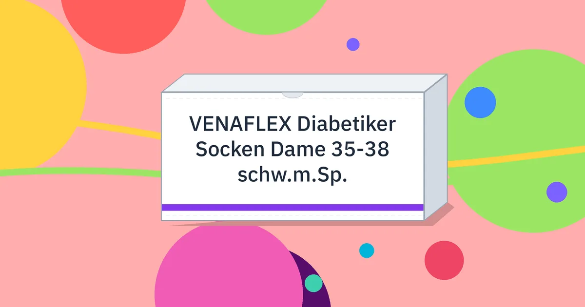 Symbolbild: Packung mit der Aufschrift VENAFLEX Diabetiker Socken Dame 35-38 schw.m.Sp. (PZN 18309382) – Verfügbarkeit und Bezug in Apotheken in Frankfurt am Main