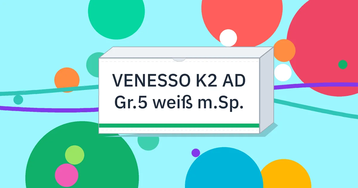 Symbolbild: Packung mit der Aufschrift VENESSO K2 AD Gr.5 weiß m.Sp. (PZN 03259017) – Verfügbarkeit und Bezug in Apotheken in Frankfurt am Main