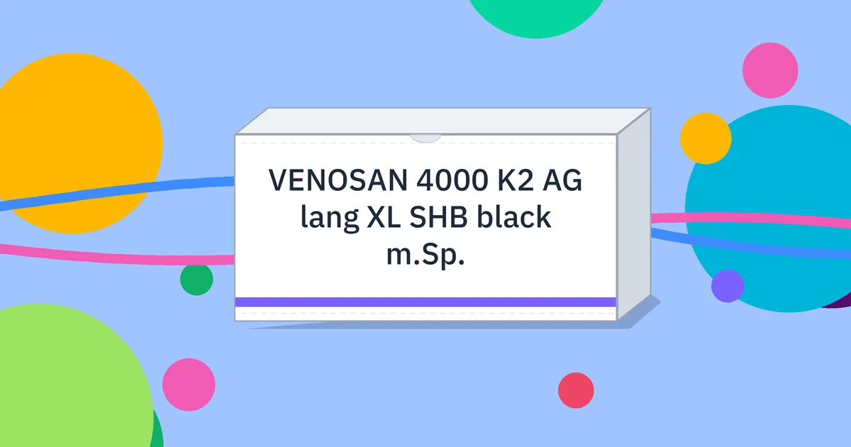 Symbolbild: Packung mit der Aufschrift VENOSAN 4000 K2 AG lang XL SHB black m.Sp. (PZN 14427736) – Verfügbarkeit und Bezug in Apotheken in Frankfurt am Main