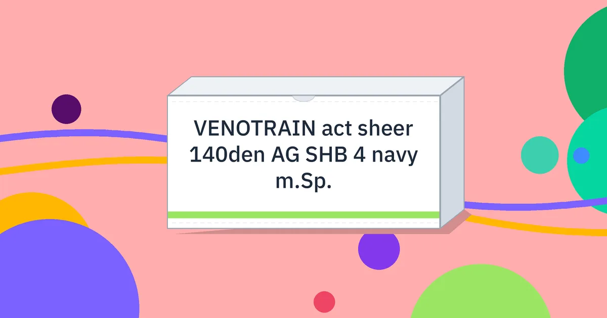 Symbolbild: Packung mit der Aufschrift VENOTRAIN act sheer 140den AG SHB 4 navy m.Sp. (PZN 16208381) – Verfügbarkeit und Bezug in Apotheken in Frankfurt am Main