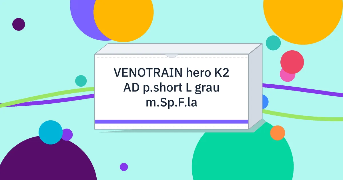 Symbolbild: Packung mit der Aufschrift VENOTRAIN hero K2 AD p.short L grau m.Sp.F.la (PZN 19190598) – Verfügbarkeit und Bezug in Apotheken in Frankfurt am Main