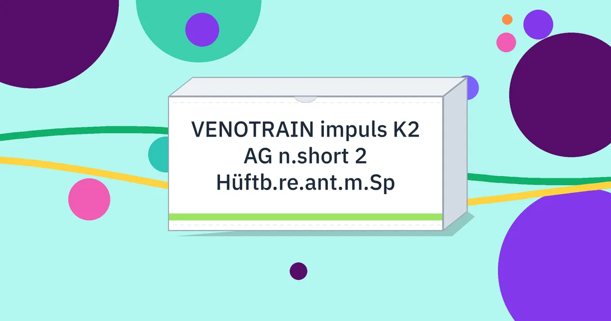 Symbolbild: Packung mit der Aufschrift VENOTRAIN impuls K2 AG n.short 2 Hüftb.re.ant.m.Sp (PZN 15216958) – Verfügbarkeit und Bezug in Apotheken in Frankfurt am Main