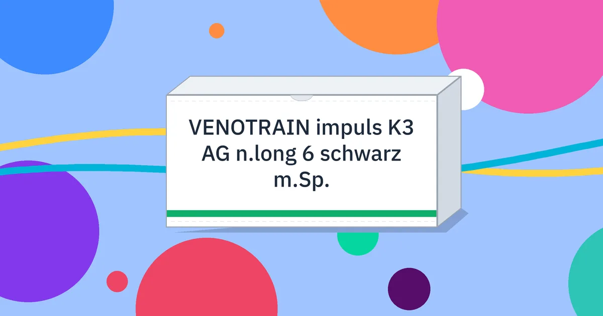 Symbolbild: Packung mit der Aufschrift VENOTRAIN impuls K3 AG n.long 6 schwarz m.Sp. (PZN 00496981) – Verfügbarkeit und Bezug in Apotheken in Frankfurt am Main