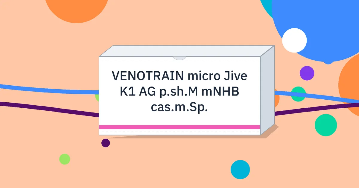 Symbolbild: Packung mit der Aufschrift VENOTRAIN micro Jive K1 AG p.sh.M mNHB cas.m.Sp. (PZN 20766365) – Verfügbarkeit und Bezug in Apotheken in Frankfurt am Main