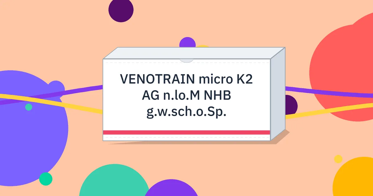 Symbolbild: Packung mit der Aufschrift VENOTRAIN micro K2 AG n.lo.M NHB g.w.sch.o.Sp. (PZN 09021854) – Verfügbarkeit und Bezug in Apotheken in Frankfurt am Main