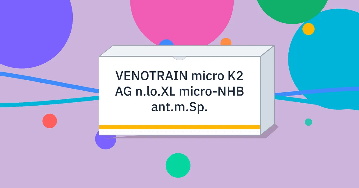 Symbolbild: Packung mit der Aufschrift VENOTRAIN micro K2 AG n.lo.XL micro-NHB ant.m.Sp. (PZN 16067302) – Verfügbarkeit und Bezug in Apotheken in Frankfurt am Main