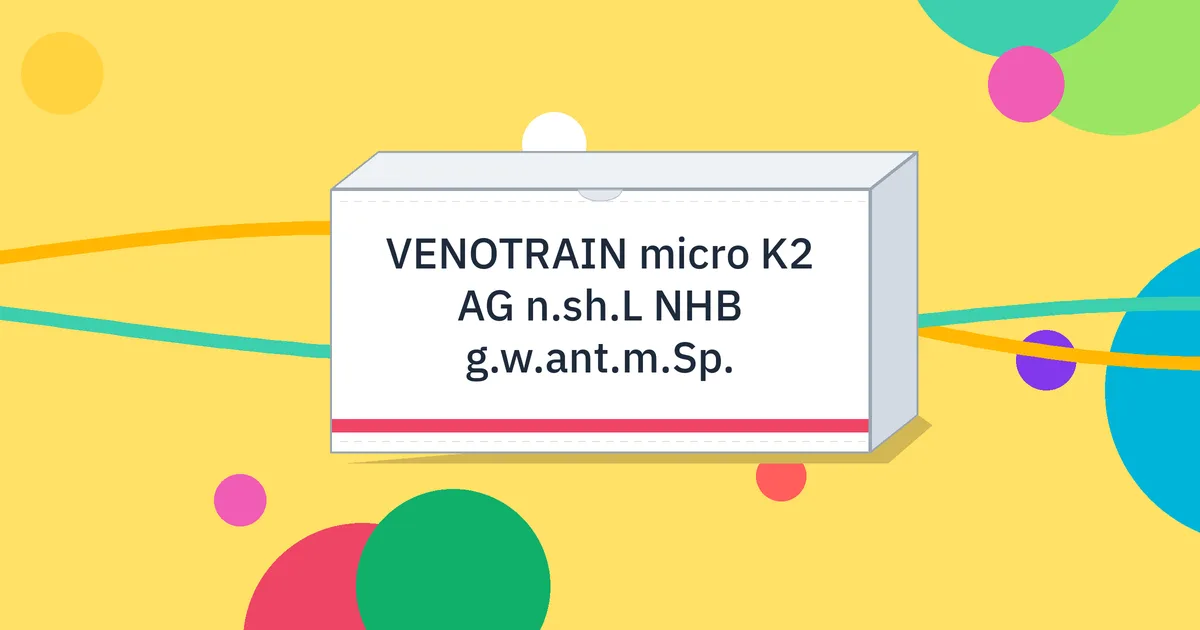 Symbolbild: Packung mit der Aufschrift VENOTRAIN micro K2 AG n.sh.L NHB g.w.ant.m.Sp. (PZN 11064807) – Verfügbarkeit und Bezug in Apotheken in Frankfurt am Main