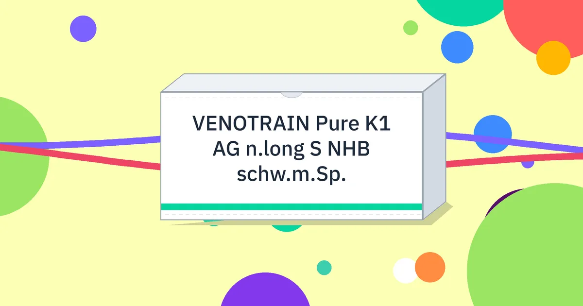 Symbolbild: Packung mit der Aufschrift VENOTRAIN Pure K1 AG n.long S NHB schw.m.Sp. (PZN 18142829) – Verfügbarkeit und Bezug in Apotheken in Frankfurt am Main
