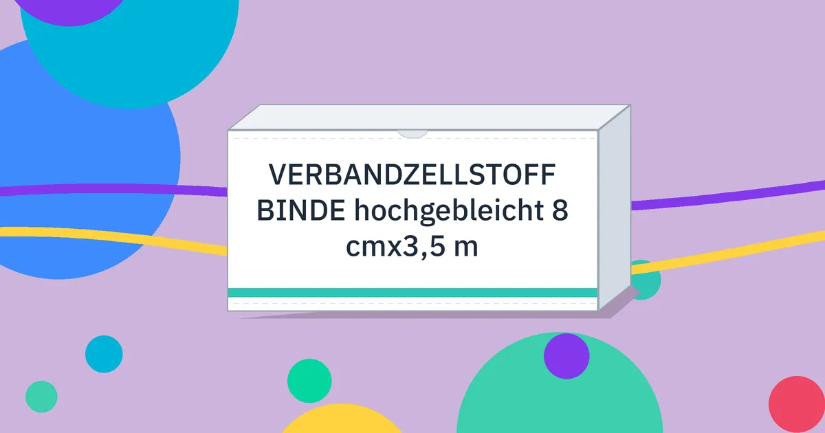 Symbolbild: Packung mit der Aufschrift VERBANDZELLSTOFF BINDE hochgebleicht 8 cmx3,5 m (PZN 04045850) – Verfügbarkeit und Bezug in Apotheken in Frankfurt am Main