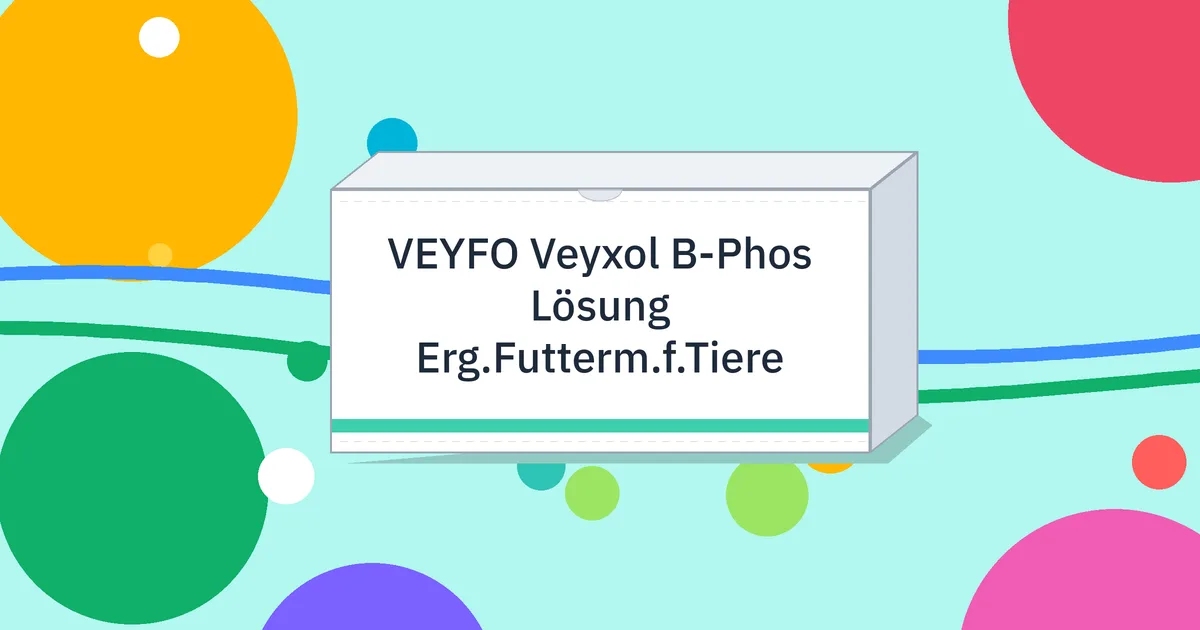 Symbolbild: Packung mit der Aufschrift VEYFO Veyxol B-Phos Lösung Erg.Futterm.f.Tiere (PZN 18378940) – Verfügbarkeit und Bezug in Apotheken in Frankfurt am Main