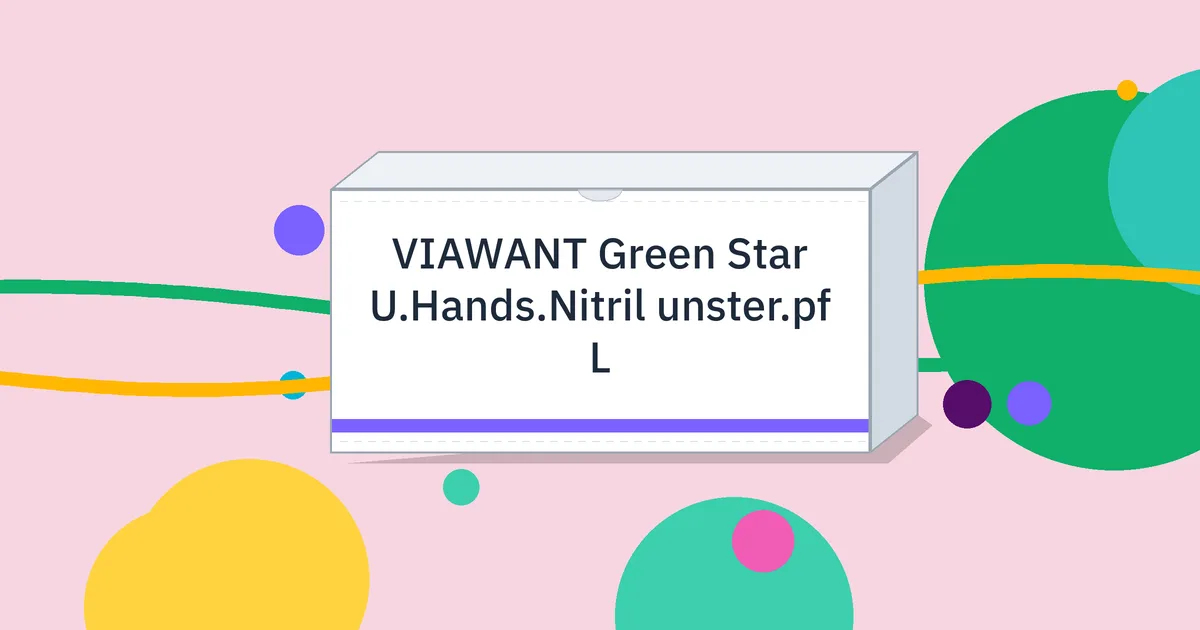 Symbolbild: Packung mit der Aufschrift VIAWANT Green Star U.Hands.Nitril unster.pf L (PZN 18389263) – Verfügbarkeit und Bezug in Apotheken in Frankfurt am Main