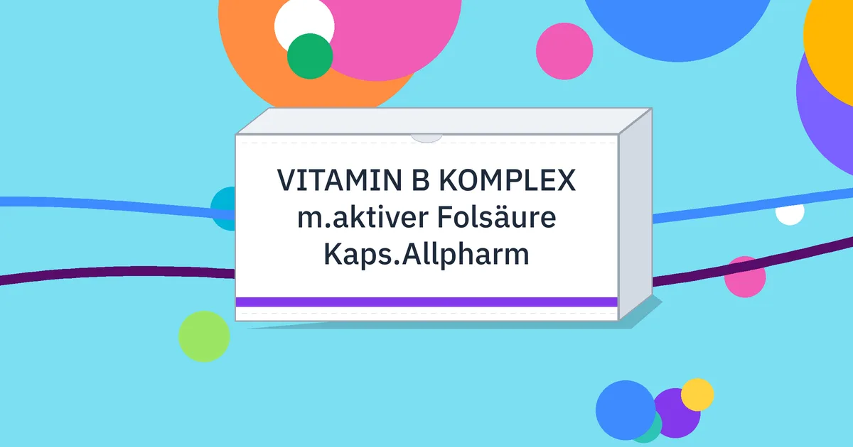 Symbolbild: Packung mit der Aufschrift VITAMIN B KOMPLEX m.aktiver Folsäure Kaps.Allpharm (PZN 18672579) – Verfügbarkeit und Bezug in Apotheken in Frankfurt am Main