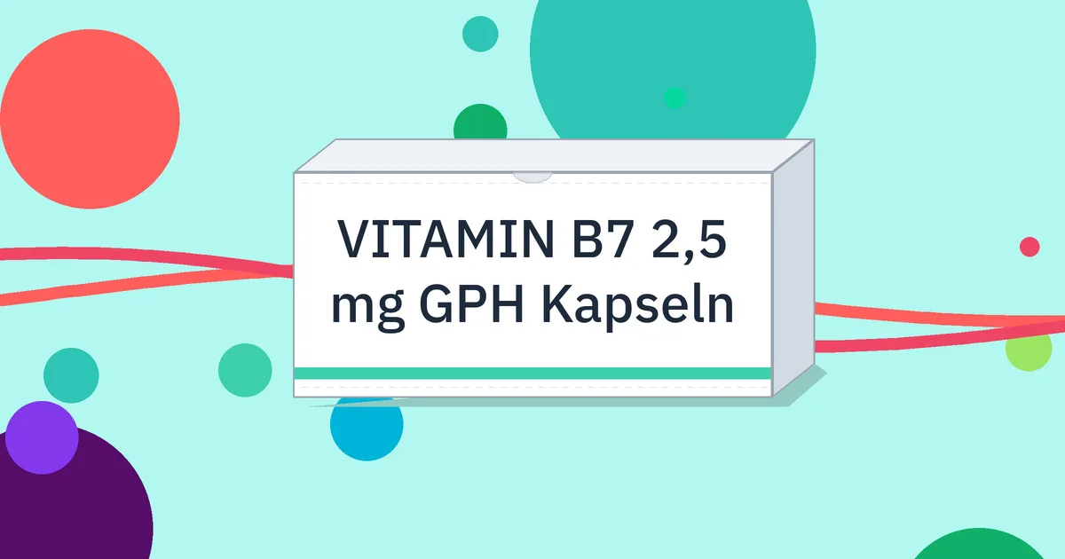 Symbolbild: Packung mit der Aufschrift VITAMIN B7 2,5 mg GPH Kapseln (PZN 09786835) – Verfügbarkeit und Bezug in Apotheken in Frankfurt am Main