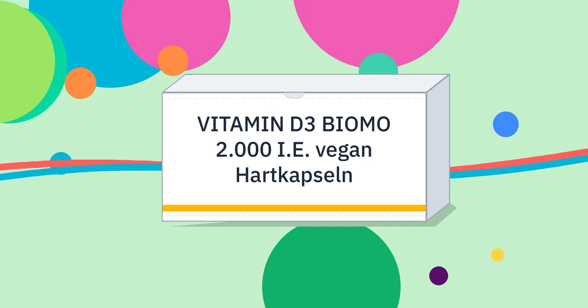 Symbolbild: Packung mit der Aufschrift VITAMIN D3 BIOMO 2.000 I.E. vegan Hartkapseln (PZN 19470257) – Verfügbarkeit und Bezug in Apotheken in Frankfurt am Main