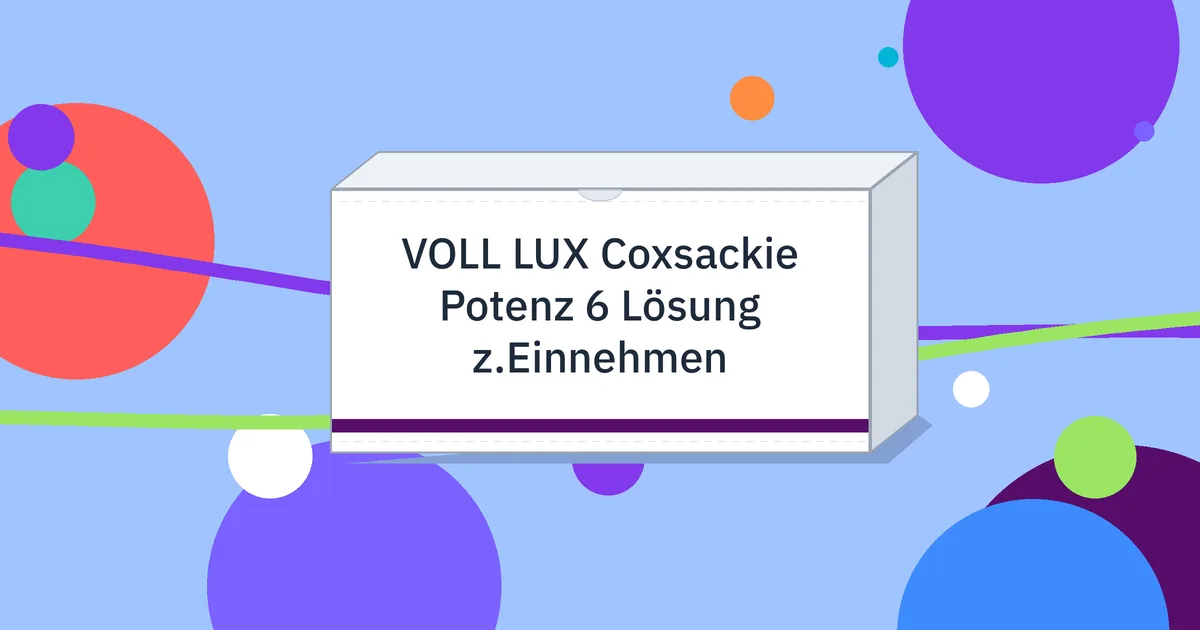 Symbolbild: Packung mit der Aufschrift VOLL LUX Coxsackie Potenz 6 Lösung z.Einnehmen (PZN 12390331) – Verfügbarkeit und Bezug in Apotheken in Frankfurt am Main