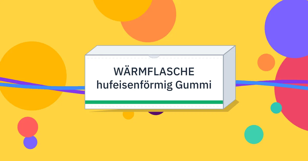 Symbolbild: Packung mit der Aufschrift WÄRMFLASCHE hufeisenförmig Gummi (PZN 09883981) – Verfügbarkeit und Bezug in Apotheken in Frankfurt am Main
