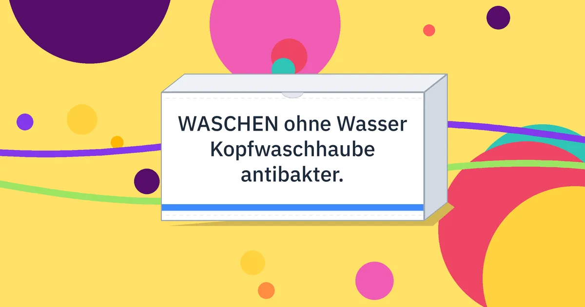 Symbolbild: Packung mit der Aufschrift WASCHEN ohne Wasser Kopfwaschhaube antibakter. (PZN 09337741) – Verfügbarkeit und Bezug in Apotheken in Frankfurt am Main