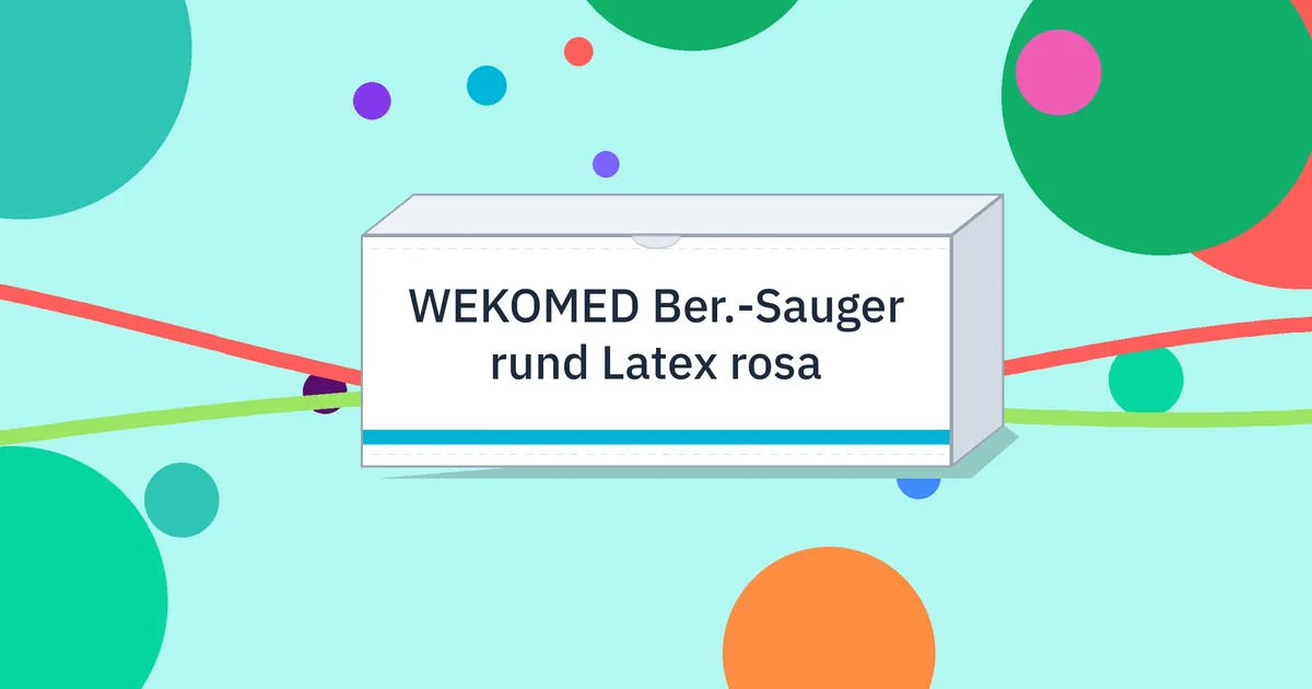 Symbolbild: Packung mit der Aufschrift WEKOMED Ber.-Sauger rund Latex rosa (PZN 04921688) – Verfügbarkeit und Bezug in Apotheken in Frankfurt am Main