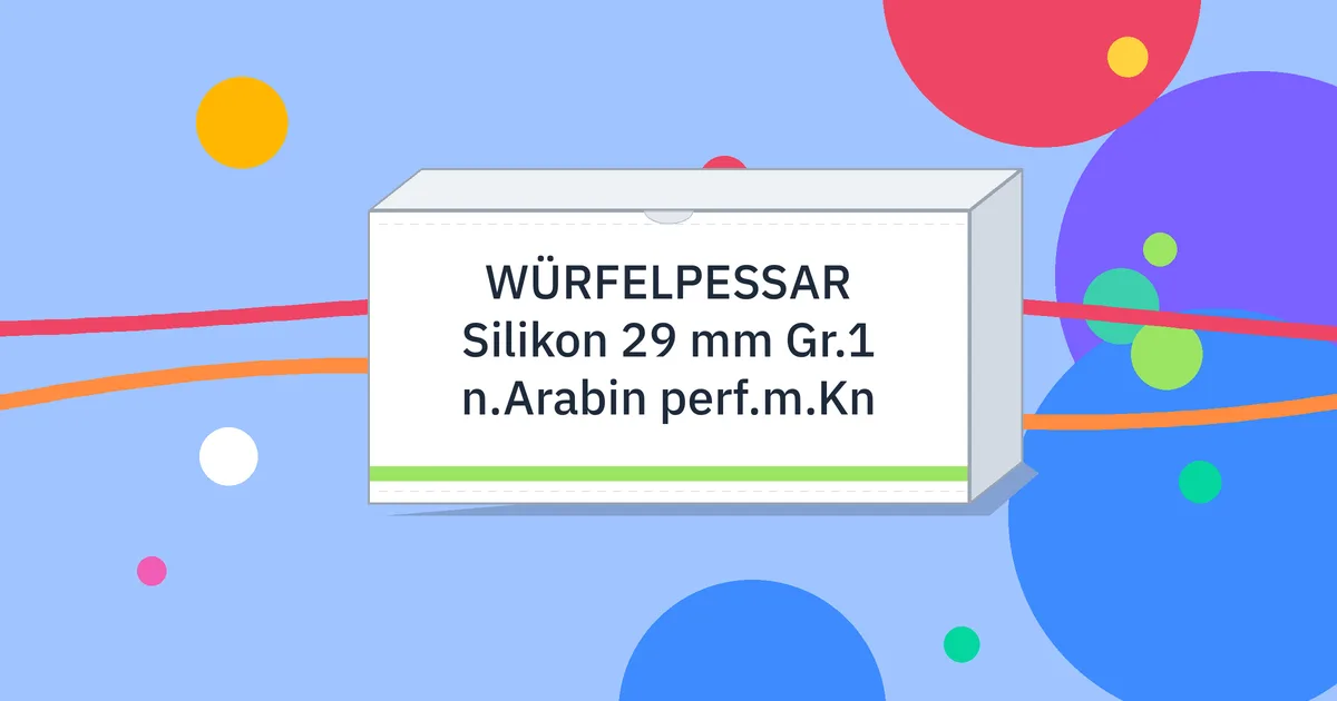 Symbolbild: Packung mit der Aufschrift WÜRFELPESSAR Silikon 29 mm Gr.1 n.Arabin perf.m.Kn (PZN 09305681) – Verfügbarkeit und Bezug in Apotheken in Frankfurt am Main