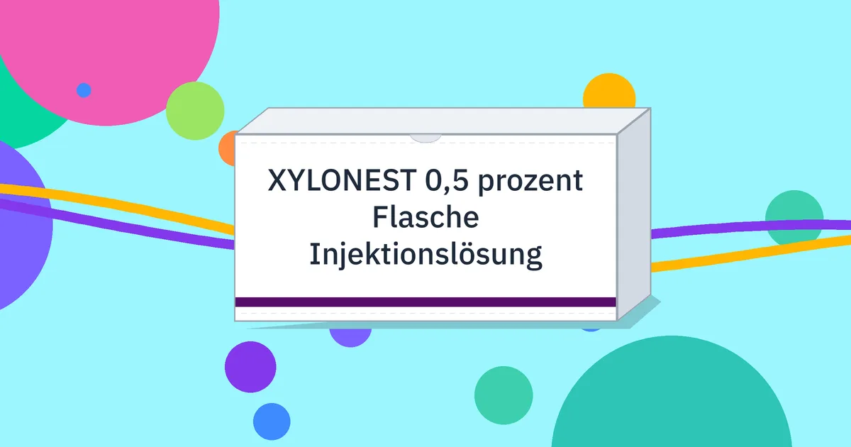 Symbolbild: Packung mit der Aufschrift XYLONEST 0,5 prozent Flasche Injektionslösung (PZN 01138798) – Verfügbarkeit und Bezug in Apotheken in Frankfurt am Main