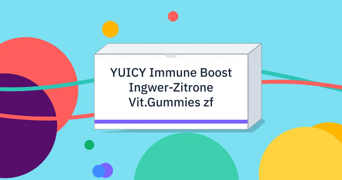 Symbolbild: Packung mit der Aufschrift YUICY Immune Boost Ingwer-Zitrone Vit.Gummies zf (PZN 19079323) – Verfügbarkeit und Bezug in Apotheken in Frankfurt am Main