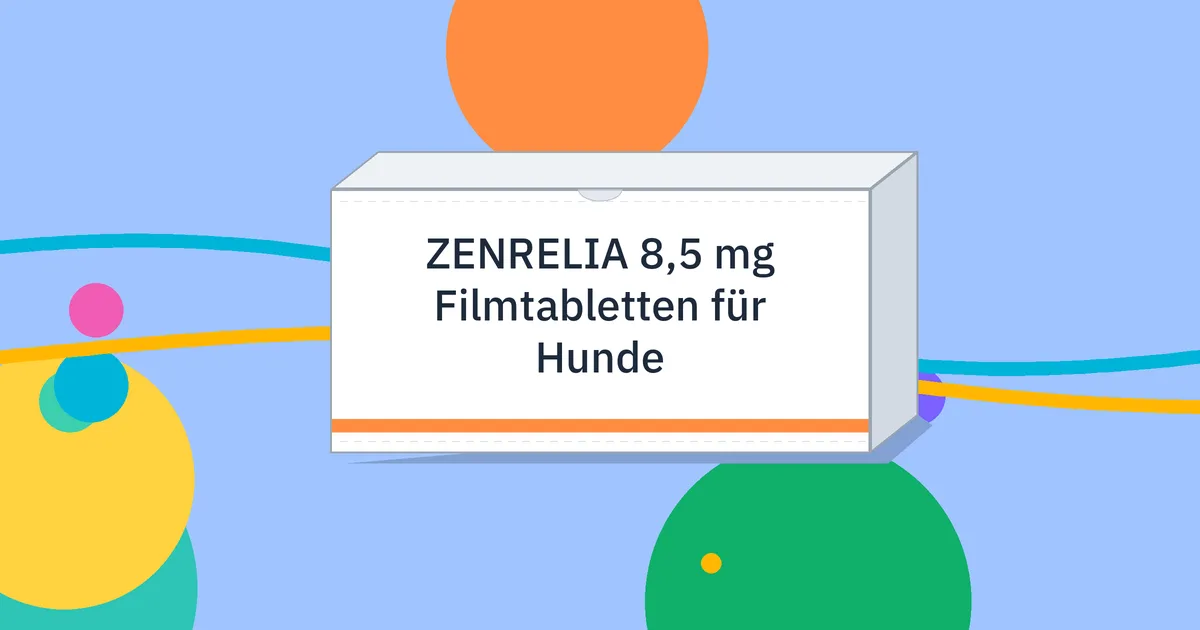 Symbolbild: Packung mit der Aufschrift ZENRELIA 8,5 mg Filmtabletten für Hunde (PZN 19711413) – Verfügbarkeit und Bezug in Apotheken in Frankfurt am Main