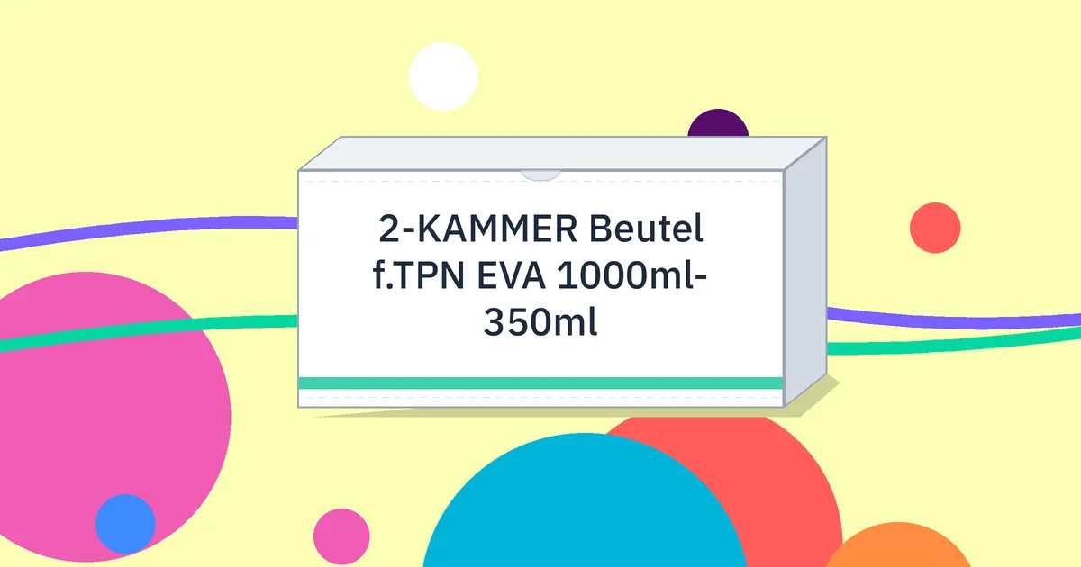Symbolbild: Packung mit der Aufschrift 2-KAMMER Beutel f.TPN EVA 1000ml-350ml (PZN 19986771) – Verfügbarkeit und Bezug in Apotheken in Frankfurt am Main