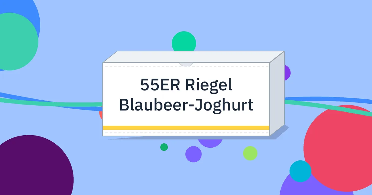 Symbolbild: Packung mit der Aufschrift 55ER Riegel Blaubeer-Joghurt (PZN 12146909) – Verfügbarkeit und Bezug in Apotheken in Frankfurt am Main