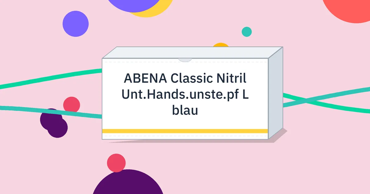 Symbolbild: Packung mit der Aufschrift ABENA Classic Nitril Unt.Hands.unste.pf L blau (PZN 16757751) – Verfügbarkeit und Bezug in Apotheken in Frankfurt am Main