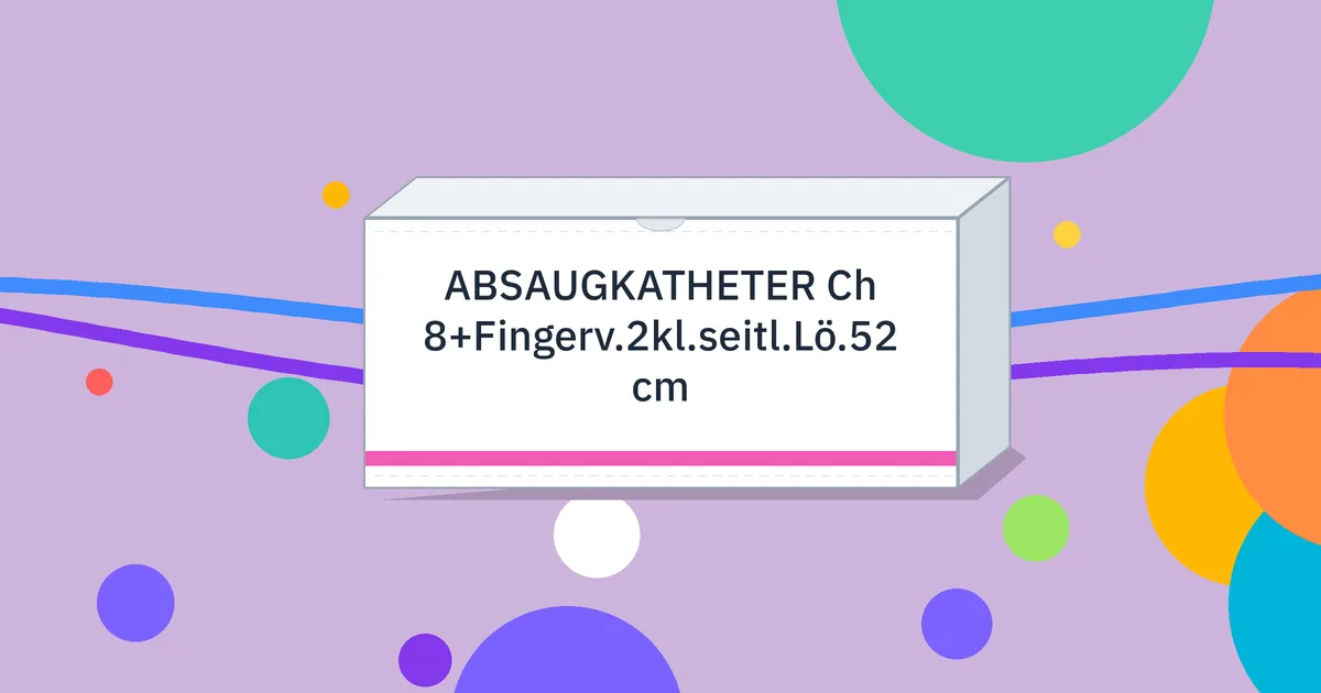 Symbolbild: Packung mit der Aufschrift ABSAUGKATHETER Ch 8+Fingerv.2kl.seitl.Lö.52 cm (PZN 09091783) – Verfügbarkeit und Bezug in Apotheken in Frankfurt am Main