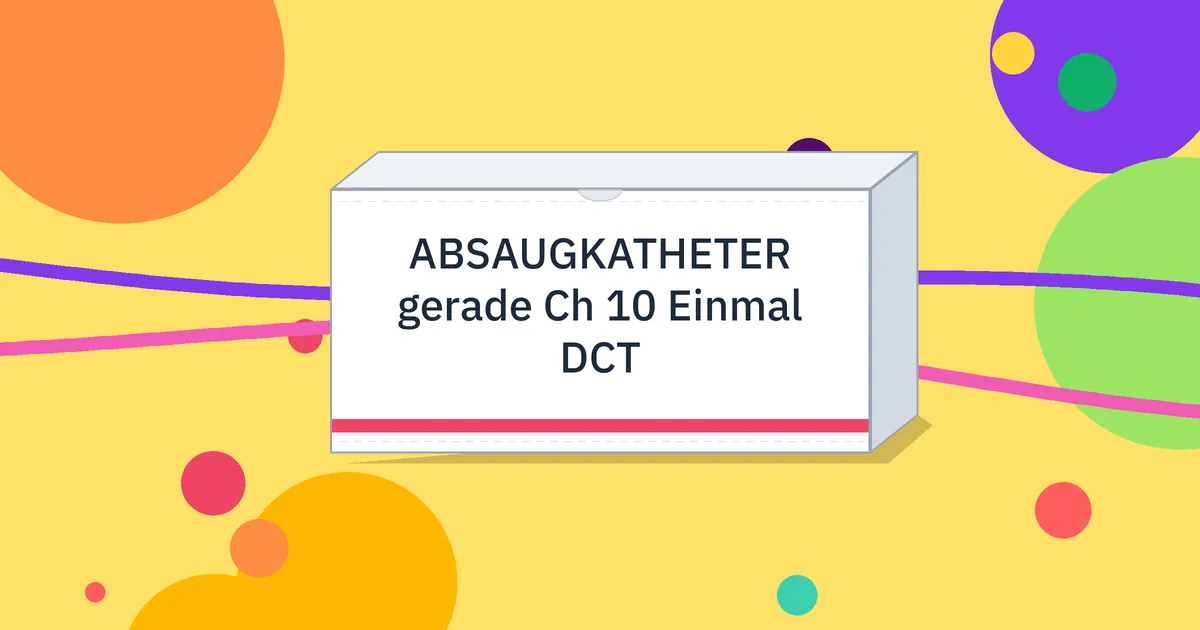 Symbolbild: Packung mit der Aufschrift ABSAUGKATHETER gerade Ch 10 Einmal DCT (PZN 02847605) – Verfügbarkeit und Bezug in Apotheken in Frankfurt am Main