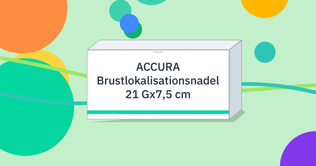 Symbolbild: Packung mit der Aufschrift ACCURA Brustlokalisationsnadel 21 Gx7,5 cm (PZN 06772442) – Verfügbarkeit und Bezug in Apotheken in Frankfurt am Main
