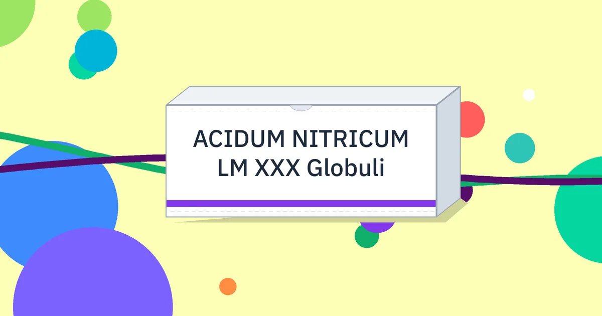 Symbolbild: Packung mit der Aufschrift ACIDUM NITRICUM LM XXX Globuli (PZN 02821899) – Verfügbarkeit und Bezug in Apotheken in Frankfurt am Main