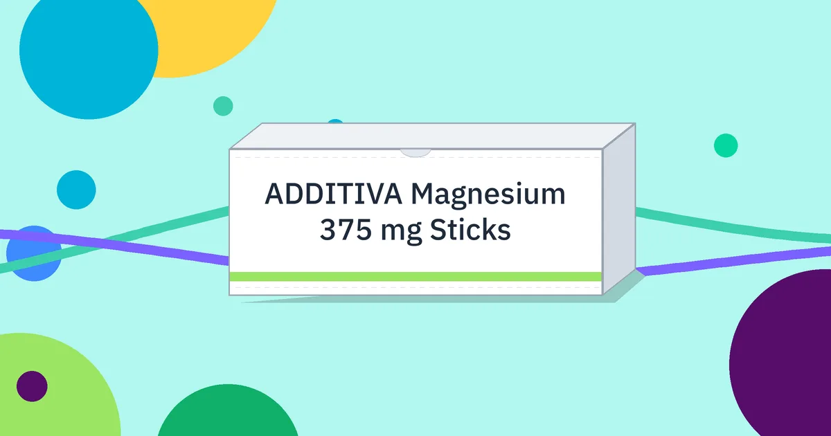Symbolbild: Packung mit der Aufschrift ADDITIVA Magnesium 375 mg Sticks (PZN 11655885) – Verfügbarkeit und Bezug in Apotheken in Frankfurt am Main