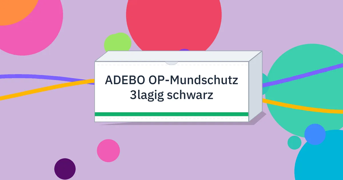 Symbolbild: Packung mit der Aufschrift ADEBO OP-Mundschutz 3lagig schwarz (PZN 17974249) – Verfügbarkeit und Bezug in Apotheken in Frankfurt am Main