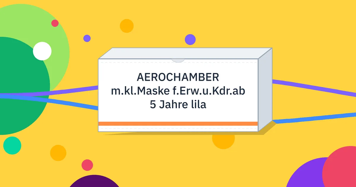 Symbolbild: Packung mit der Aufschrift AEROCHAMBER m.kl.Maske f.Erw.u.Kdr.ab 5 Jahre lila (PZN 17245639) – Verfügbarkeit und Bezug in Apotheken in Frankfurt am Main